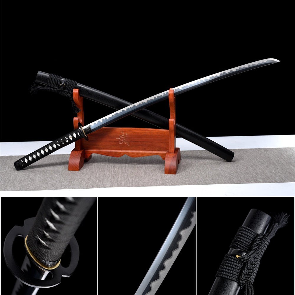 Handmade Manganese Steel Full Tang Real Japanese Katana With Black Wav ...