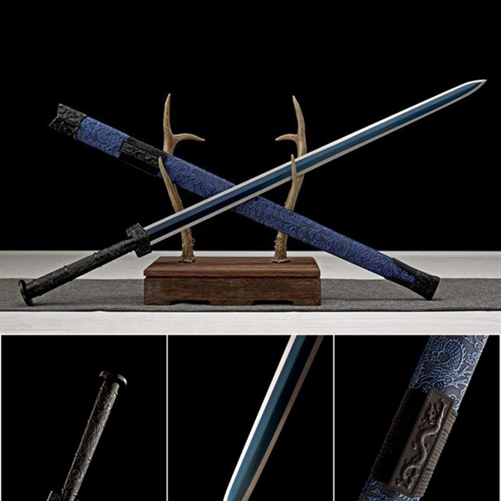 Handmade High Carbon Steel Real Sword With Blue Sheath – LEOEON