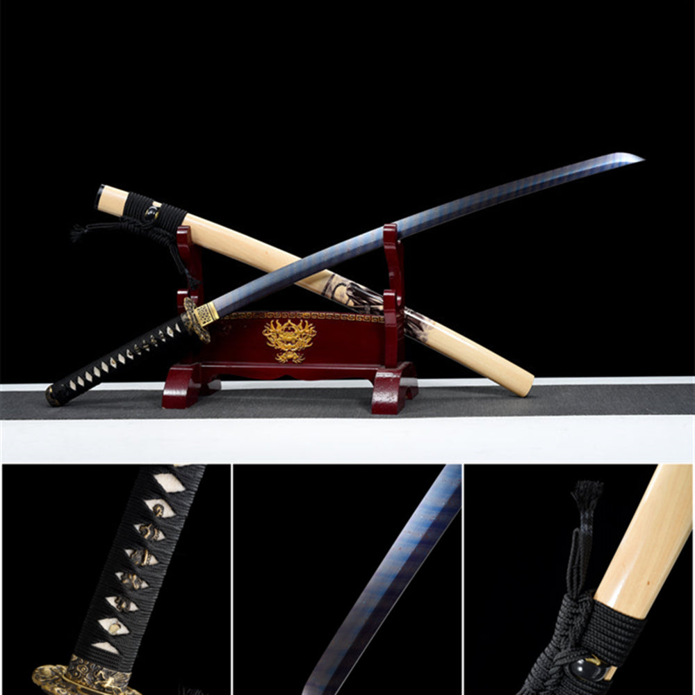 Handmade Damascus Steel Full Tang Real Japanese Katana With Real Fish ...