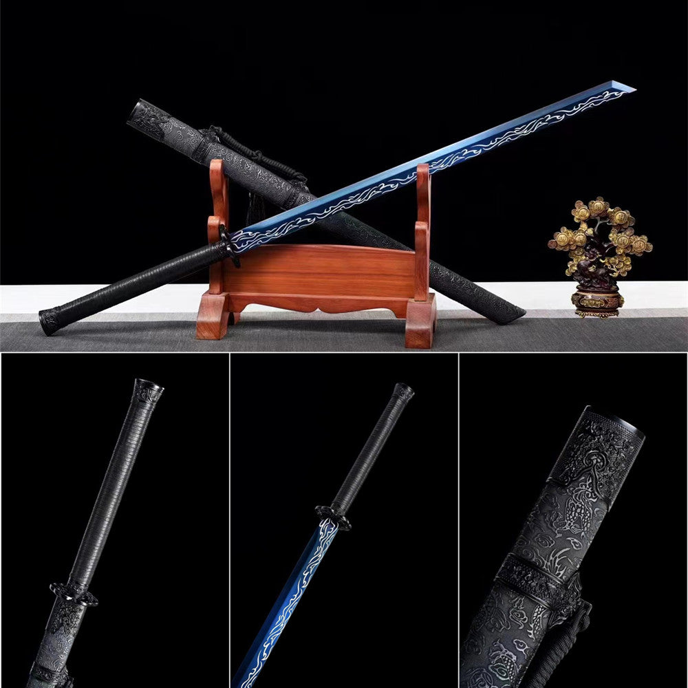 Handmade Carbon Steel Real Sword With Black Sheath – LEOEON