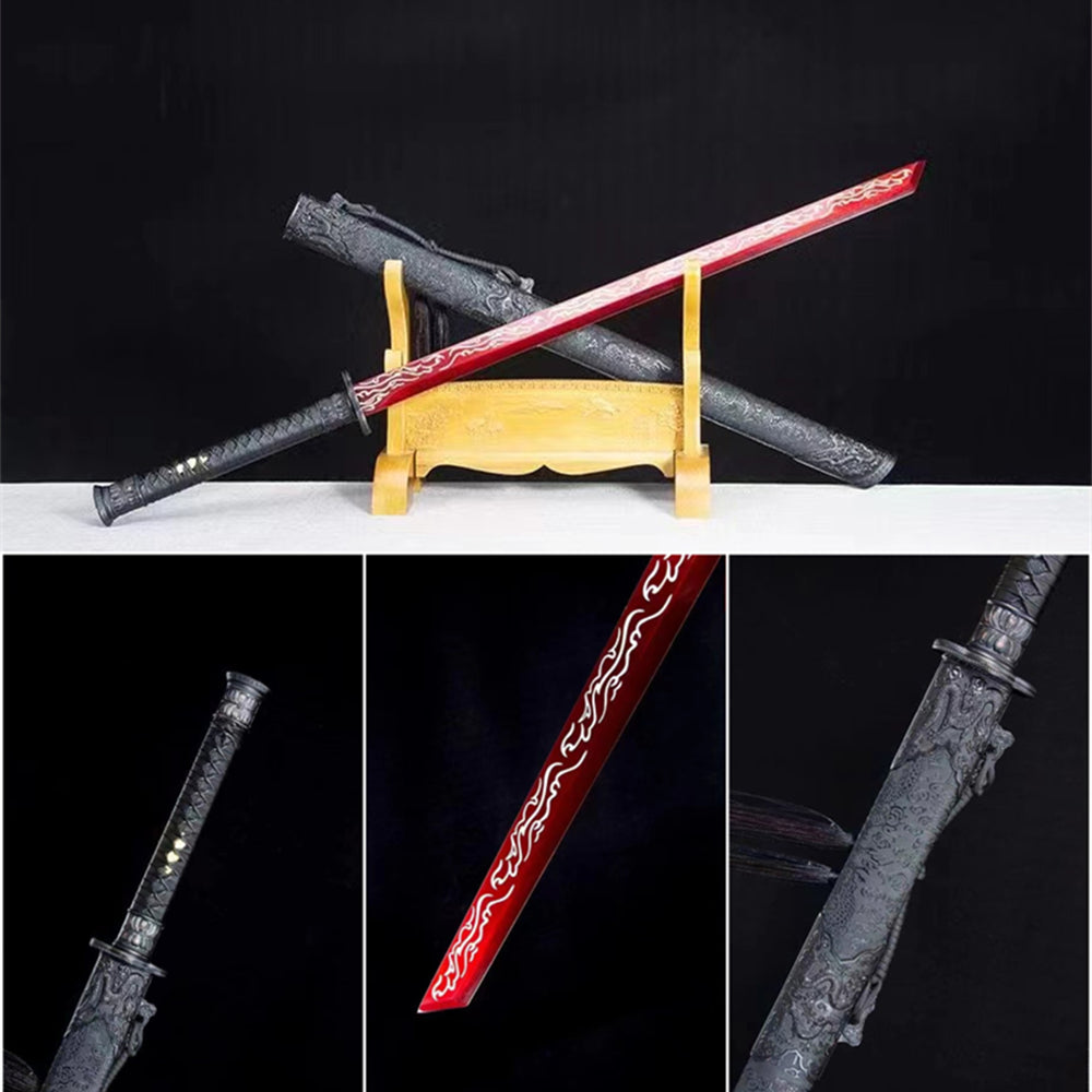 Handmade Carbon Steel Real Sword With Black Sheath – LEOEON